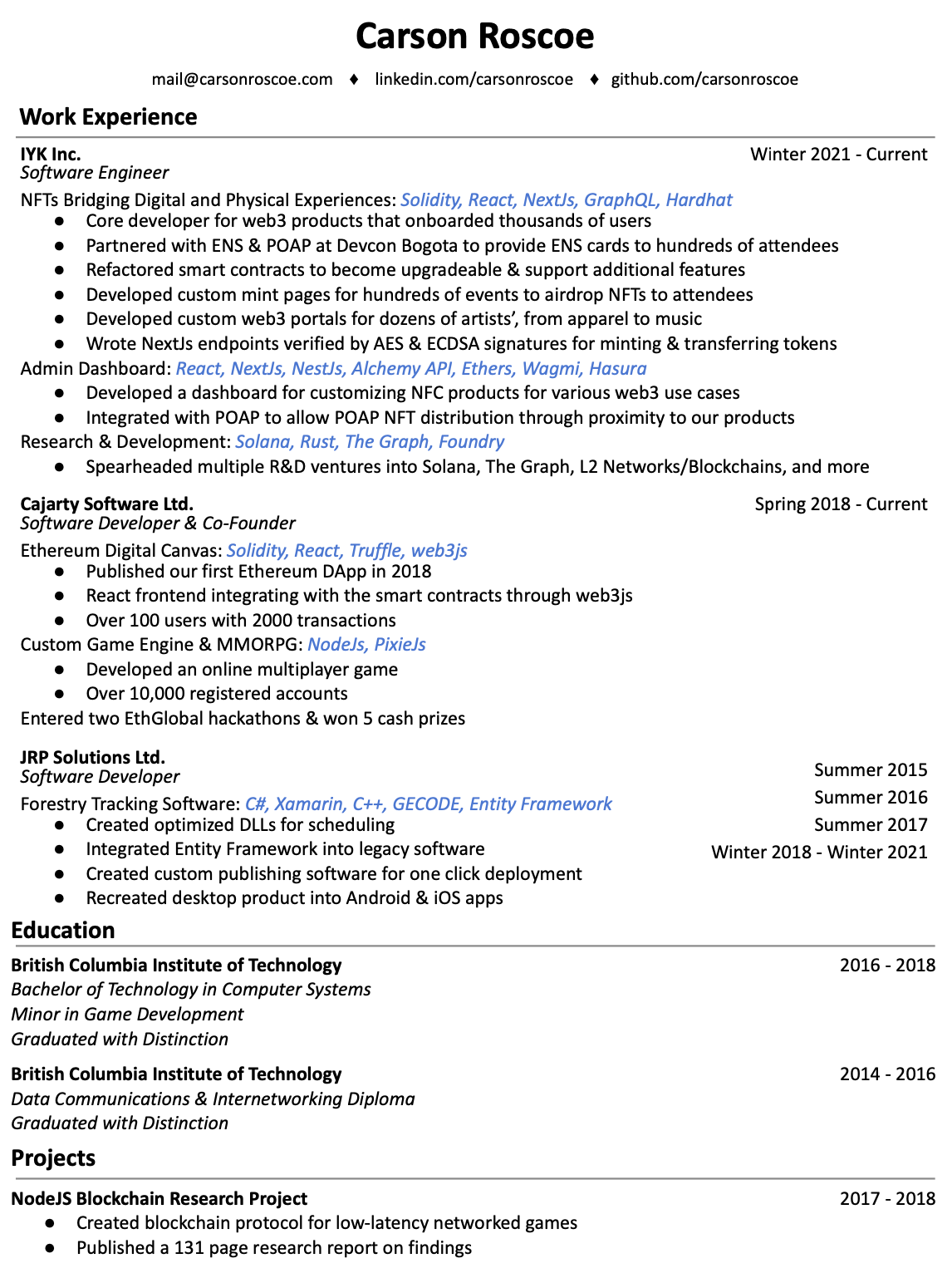 Resume – Carson Roscoe